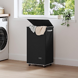 SOLEDI Laundry Basket with Wheels, Laundry Hamper with Lid 90L(23.8 gal), Clothes Hamper with Bag Removable - Rolling Laundry Basket, Move Smoothly- Suitable for Apartment, Bathroom, Bedroom, Dorm
