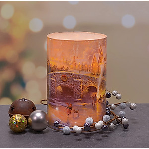 Mark Feldstein & Associates Thomas Kinkade Spirit of Christmas Flameless LED Glass Pillar Candle, 4 x 6 Inch