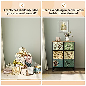 AOPSEN Dresser with 6 Drawers, Tall Storage Dresser for Bedroom, Modern Chest of Drawers for Closet, Living Room, Nursery, Wood Top, Fabric Drawers (Rustic Brown)