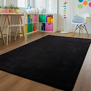 Andecor Soft Area Rug, 4x6 Black Washable Rugs for Living Room Bedroom, Indoor Fluffy Carpets for Dorm Boys Girls Kids Room Nursery Home Decorations