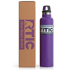 RTIC 26 oz Vacuum Insulated Water Bottle, Metal Stainless Steel Double Wall Insulation, BPA Free Reusable, Leak-Proof Thermos Flask for Hot and Cold Drinks, Travel, Sports, Camping, Majestic Purple