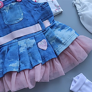 Reborn Baby Doll Clothes for 17-22 Inch Newborn Baby Doll Girl, Baby Doll Clothes Outfit Accessories fit 17-22 Inch Reborn Baby Doll Girl【Denim Skirt 5pcs Set 】
