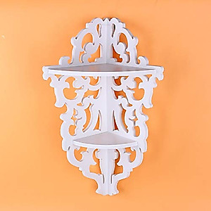 Yosoo Corner Shelf, 2 Tier Wall-Mounted Carved Home Bathroom Corner Shower Storage Shelf White Corner Display Rack
