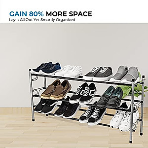 USTECH 3 Tier Adjustable, Expandable Shoe Rack Storage Organizer | Portable, Large, Free Standing Closet Shelf for Bedroom and Entryway | Metal Shoe Shelf for Kids and Adults | 12 Pairs of Shoes