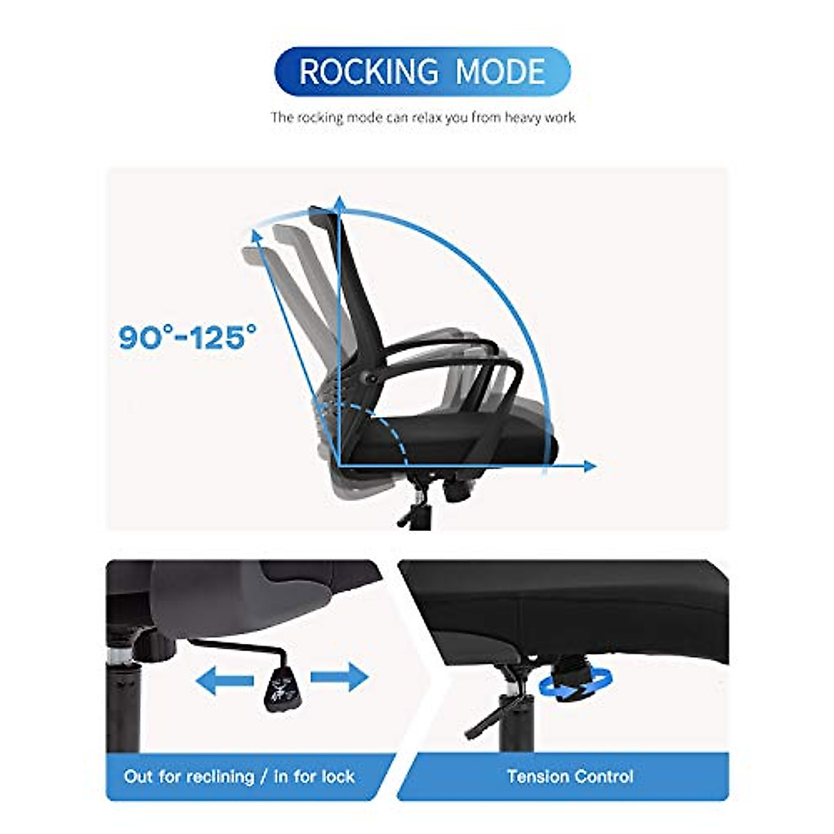 Home Office Chair Ergonomic Desk Chair Mesh Computer Chair Lumbar Support Modern Executive Adjustable Rolling Swivel Chair Comfortable Mid Black Task Chair, Black