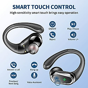 Wireless Earbuds Headphones Bluetooth 5.3, 50H Playtime Over Ear Buds with Noise Cancelling Mic, LED Display, Stereo Bass Bluetooth Earbuds with Earhooks, IP7 Waterproof Earphones for Sports Workout