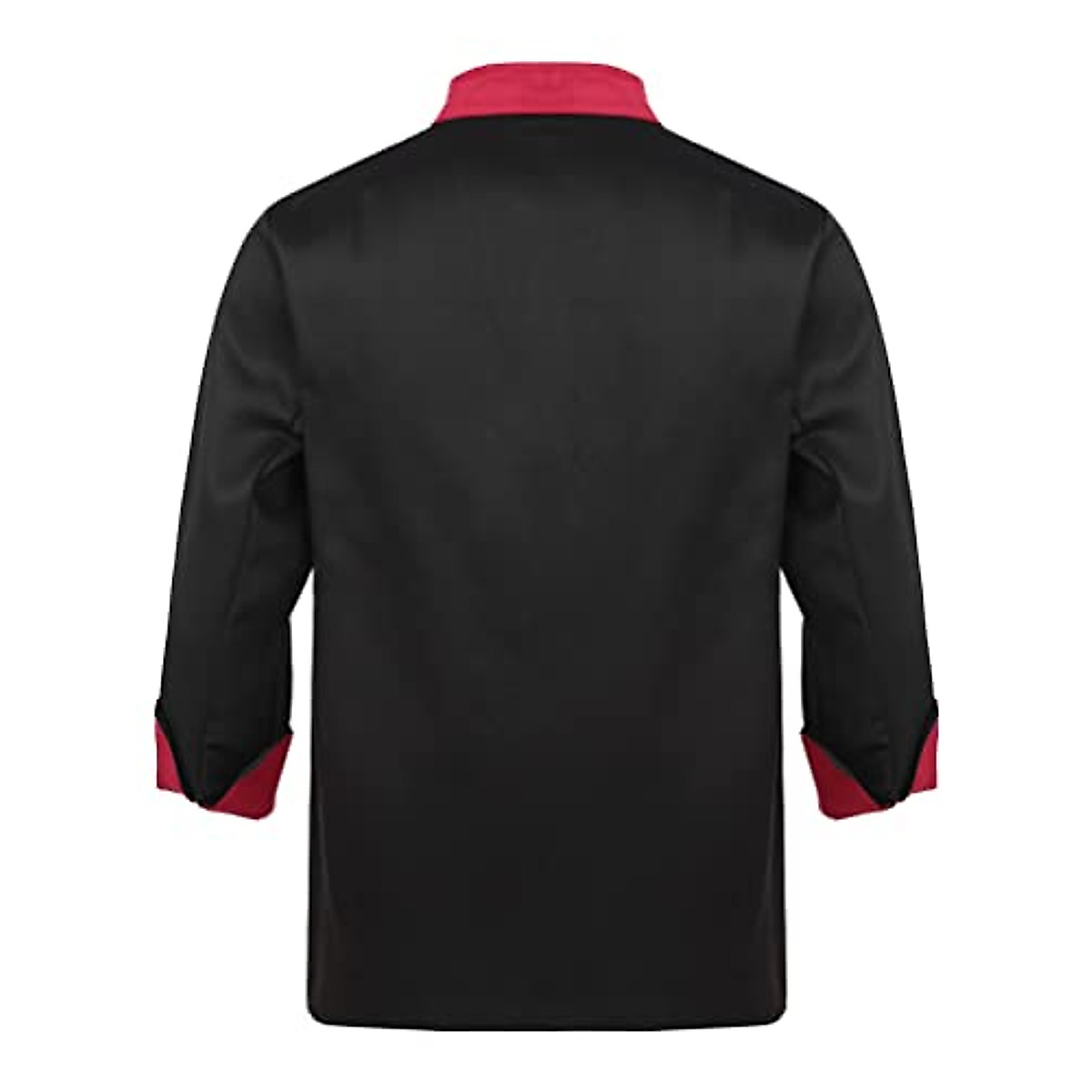 iiniim Unisex Chef Coat Women Men Short&Long Sleeve Chef Jacket Double-Breasted Kitchen Cooking Chef Uniform Black Red Cuffs Medium