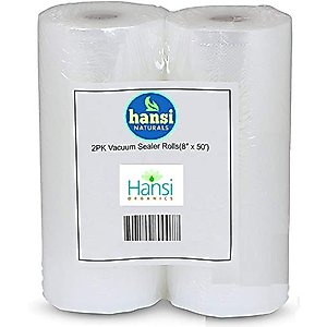 Hansi Naturals 2-Pack 8"x50' Rolls Commercial Grade Vacuum Bags BPA FREE! 3mil Vacuum Seal Rolls (2) Freezer storage vacuum bags