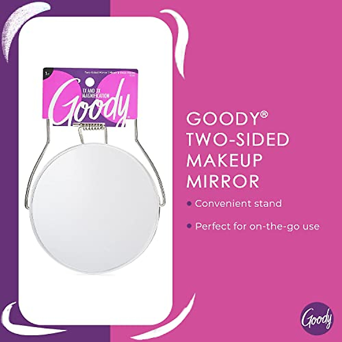 Goody Two-Sided Makeup Mirror with Stand - 1X and 3X Dual Sided Magnification - Lightweight & Portable Table Top Magnifying Vanity Mirror