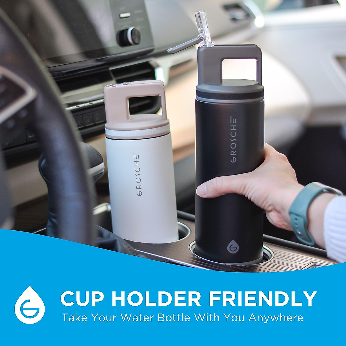 GROSCHE Alpine Flip n' Sip 20 oz Insulated Water Bottle - Stainless Steel, Leakproof Flask with Straw - Perfect for Gym, Travel & Outdoor Use - Keeps Water Cold up to 60 hrs - Graphite Black