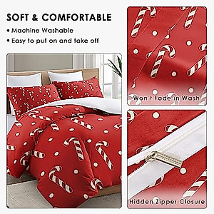 Duvet Cover Twin Size, Christmas Red Cream Polka Bedding Set with Zipper Closure for Kids and Adults, Dot Xmas Candy Comforter Cover with Pillow Sham for Bedroom Bed Decor