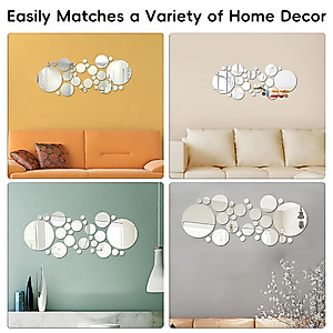 DIBALIYI 32 Pcs Acrylic Mirror Wall Stickers, Removable Wall Decal Mirror Set, Bathroom Wall Sticker Art, Circle Ceiling Mirrors for Bedroom, Home, Living Room, Sofa TV Background Decor (Small)