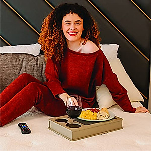 Fendy Arm Rest Table Holder with Drawer, Serving Trays for Coffee Table, Sofa Side Organizer for Gadgets and Remote