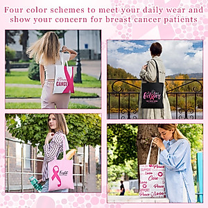 Silkfly 12 Pcs Breast Cancer Awareness Gift Canvas Tote Bags with Handles Pink Ribbon Bags Reusable Grocery Shopping Party Cloth Handbags Washable Craft, 13.78 x 15.75 In