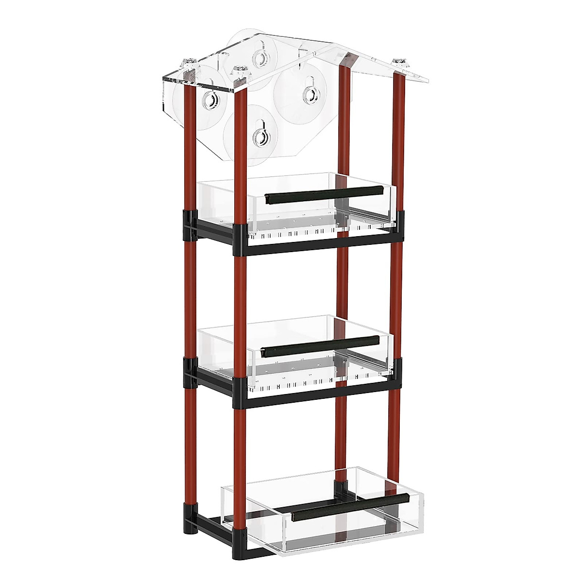 Window Bird Feeder with Strong Suction Cups, Large Weatherproof Birdfeeder with 3 Tiers Seed Tray and Drinking Sink, Outdoor Hanging Birdhouse for Wild Birds, Finch, Cardinal, and Bluebird