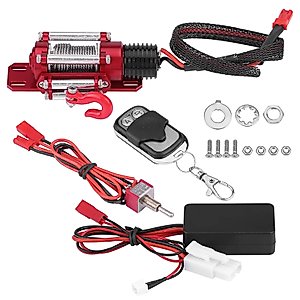 RC Winch, 1/10 Scale RC Metal Steel RC Crawler Winch RC Model Vehicle Winch with Remote Controller for Traxxas HSP Redcat Axial SCX10 D90 HPI 1:10 RC Crawler Climbing Cars