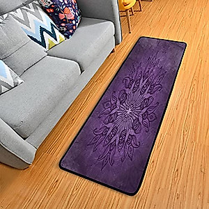xigua Purple Mandala Area Rug - 2' x 6' Washable Runner Rugs with Rubber Backing - Non Skid Floor Carpet for Indoor Living Room Hallway Kitchen