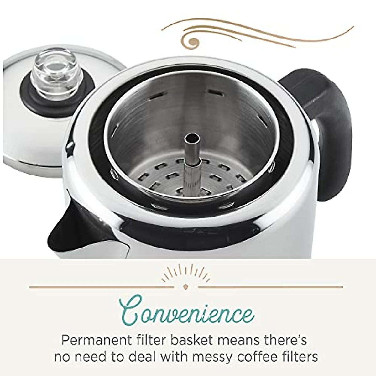 Farberware 47053 Classic Stainless Steel Yosemite 12-Cup Coffee Percolator, 12 Cup Coffee Maker, Silver