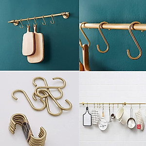 12 Piece Brass S Shaped Hooks, Gold Coat Clothes Towel Hangers, Kitchen Pots Pans Coffee Cups Rack Hooks