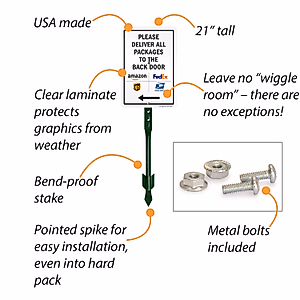 SmartSign 10 x 7 inch “Please Deliver All Packages To The Back Door” Left Arrow Yard Sign, 40 mil Laminated Rustproof Aluminum, 21.5 inch Tall Sign & Stake Kit, Multicolor, Made in USA