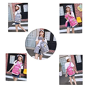 3Pcs Rabbit-Print Girls Canvas School Backpack for Elementary Middle Kids Bookbag with Pencil Case