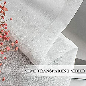Melodieux White Semi Sheer Curtains 108 Inches Long for Living Room, Bedroom Extra Long Linen Look Rustic Grommet Voile Drapes, 52 by 108 Inch (2 Panels)