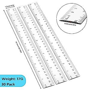 30 Pcs 12 Inch Ruler Bulk Plastic Flexible Rulers with Inches and Centimeters Kids Ruler Straight Measuring Drafting Tools for School Education Families Kids Students (Clear,Plastic)
