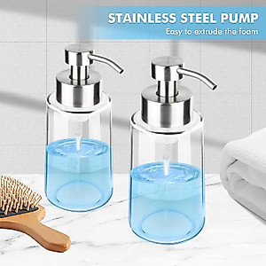 GLUBEE Foaming Soap Dispenser, 15 Oz Glass Hand Soap Dispenser with Rust Proof Stainless Steel Pump, Refillable Clear Foam Soap Dispenser Bottle with Wide Opening for Bathroom Decor & Kitchen