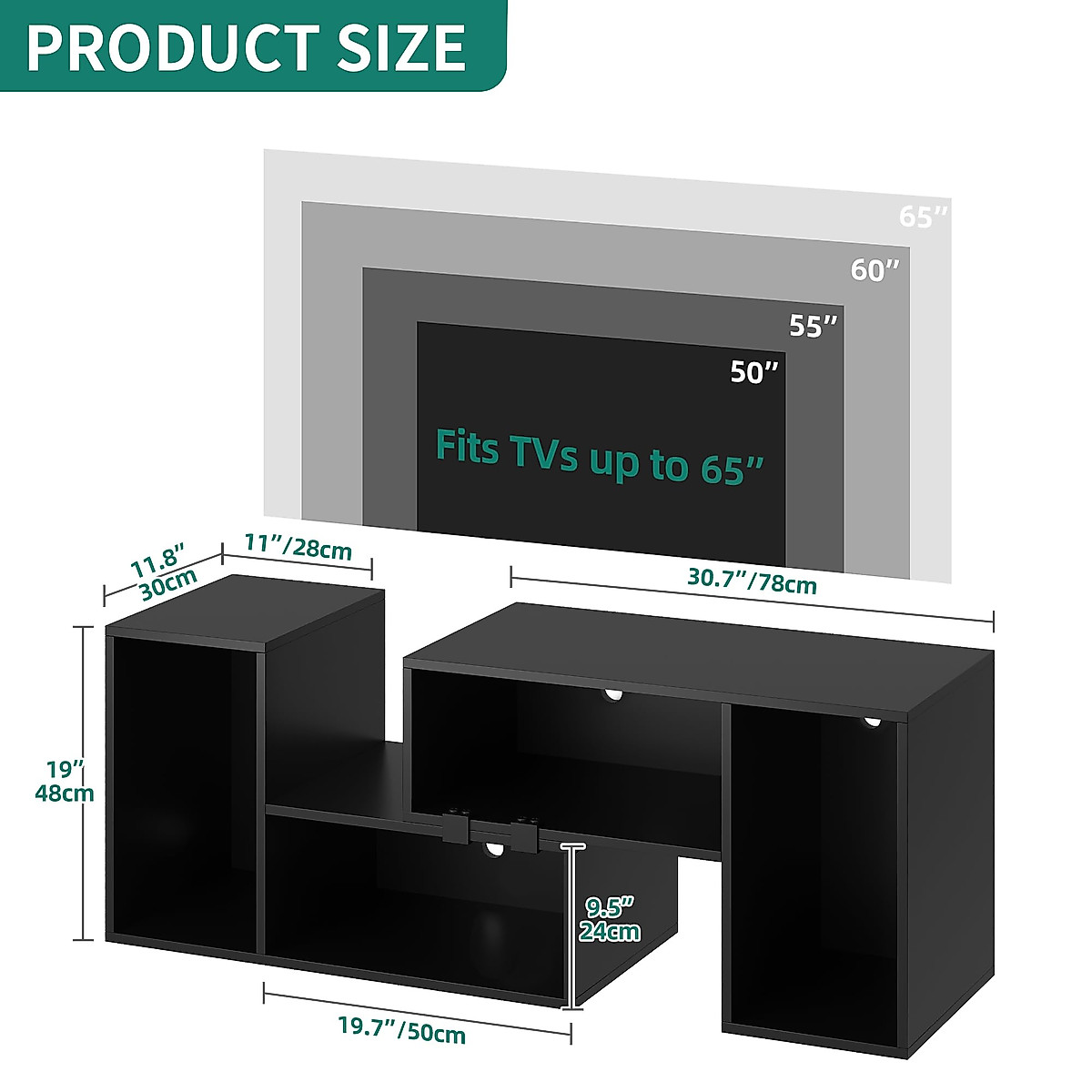 YITAHOME DIY TV Stand w/LED Strip, Modern Deformable Entertainment Center for 75/70/65/60/55/50/45 inch TVs, Gaming TV Consoles 2 Pieces Media Console Cabinet for 300lbs for Living Room, Black