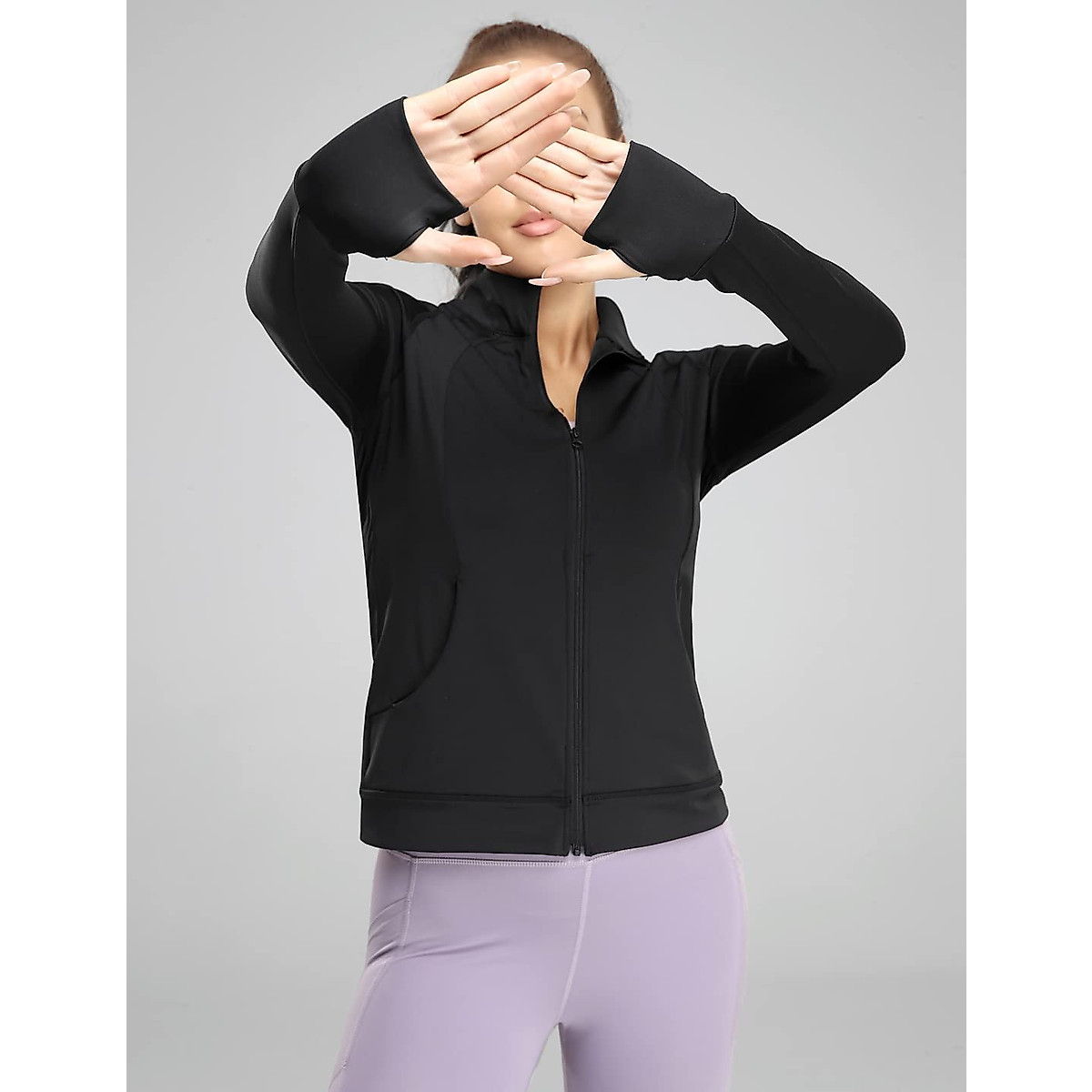 Locachy Women's Slim Fit Stretchy Athletic Workout Lightweight Full Zip Sports Jacket with Pockets Black S