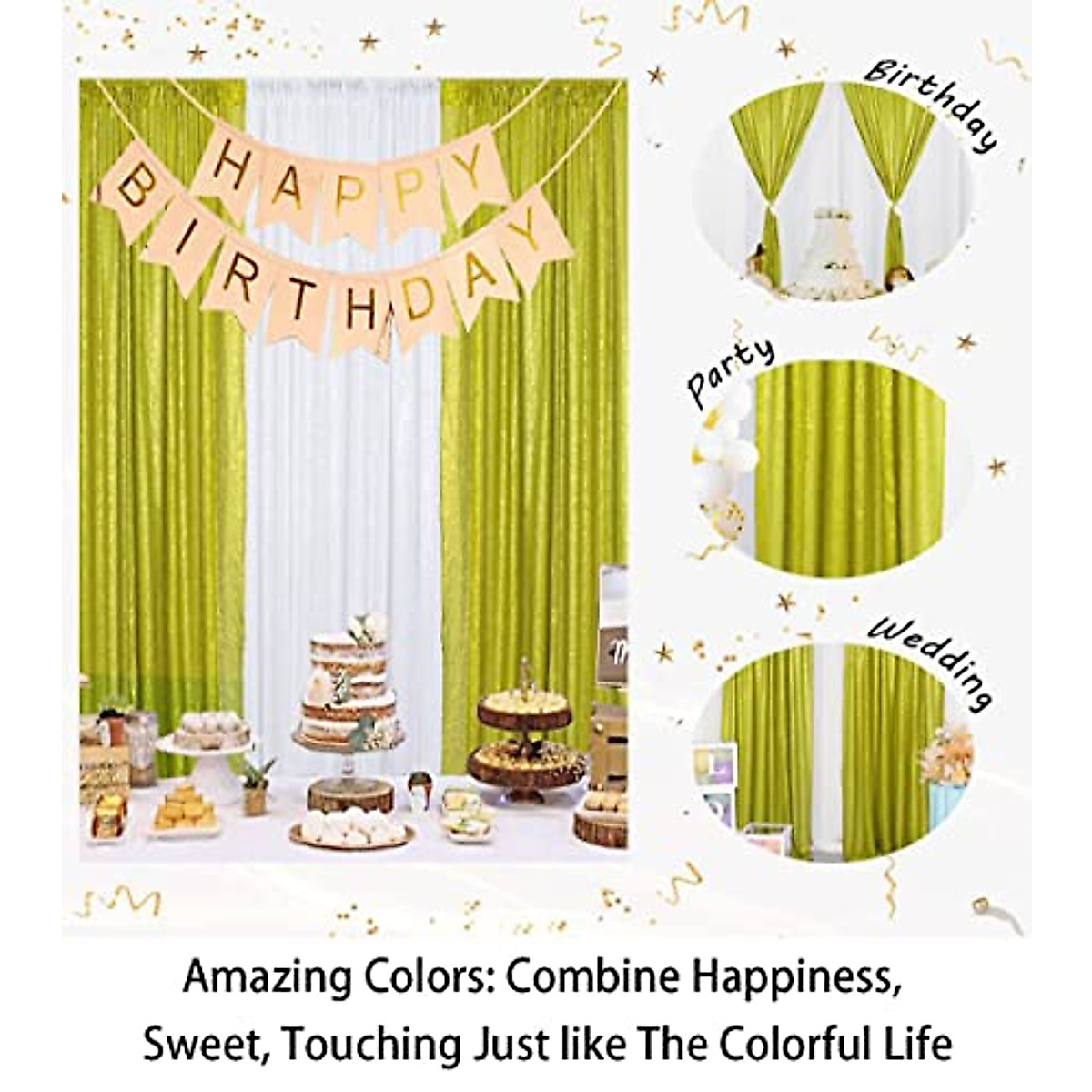 Lime Green Sequin Curtains 2 Panels 2FTx8FT Baby Shower Backdrop Glitter Backdrop Sequin Backdrop for Wedding