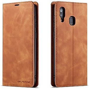 QLTYPRI Samsung Galaxy A40 Case, Premium PU Leather Cover TPU Bumper with Card Holder Kickstand Hidden Magnetic Adsorption Shockproof Flip Wallet Case for Samsung Galaxy A40 - Brown