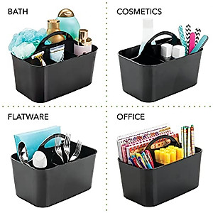 mDesign Plastic Small Office Storage Organizer Utility Tote Caddy with Handle for Cabinets, Desks, Workspaces - Holds Desktop Office Supplies, Pencils, Staplers Lumiere Collection, 4 Pack, Black
