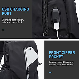 SEAFEW Small Black Tactical Sling Crossbody Backpack Shoulder Bag for Men Women, Lightweight One Strap Backpack Sling Bag Backpack for Hiking Walking Biking Travel Cycling USB Charger Port-Nylon