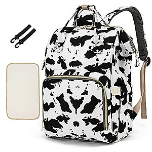 Yusudan 3 in 1 Cow Print Diaper Bag Backpack for Baby Girls Boys, Nappy Bags with Diaper Pad Stroller Straps