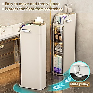 3-Tier Slim Bathroom Storage Cabinet, Waterproof Narrow Bathroom Storage Cabinet with Drawers& Toilet Paper Holder, Movable Bathroom Organizers for Small Space, Kitchen, Laundry,Bedroom,Out of Box