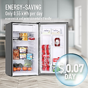 Compact Fridge 3.2 CU.FT. Mini Dorm Refrigerator Small Fridge with Freezer, 37 dB Low Noise, Adjustable Temperature, Reversible Door, for Home Office Dorm or RV (Black)