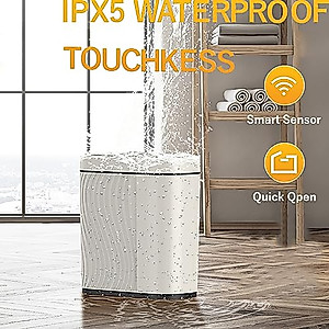 Small Bathroom Trash Cans with Lids Automatic Garbage Can Bathroom Trash Can,Narrow Waterproof Plastic 2.8 Gallon Motion Sensor Touchless Garbage Can,Off White+Black