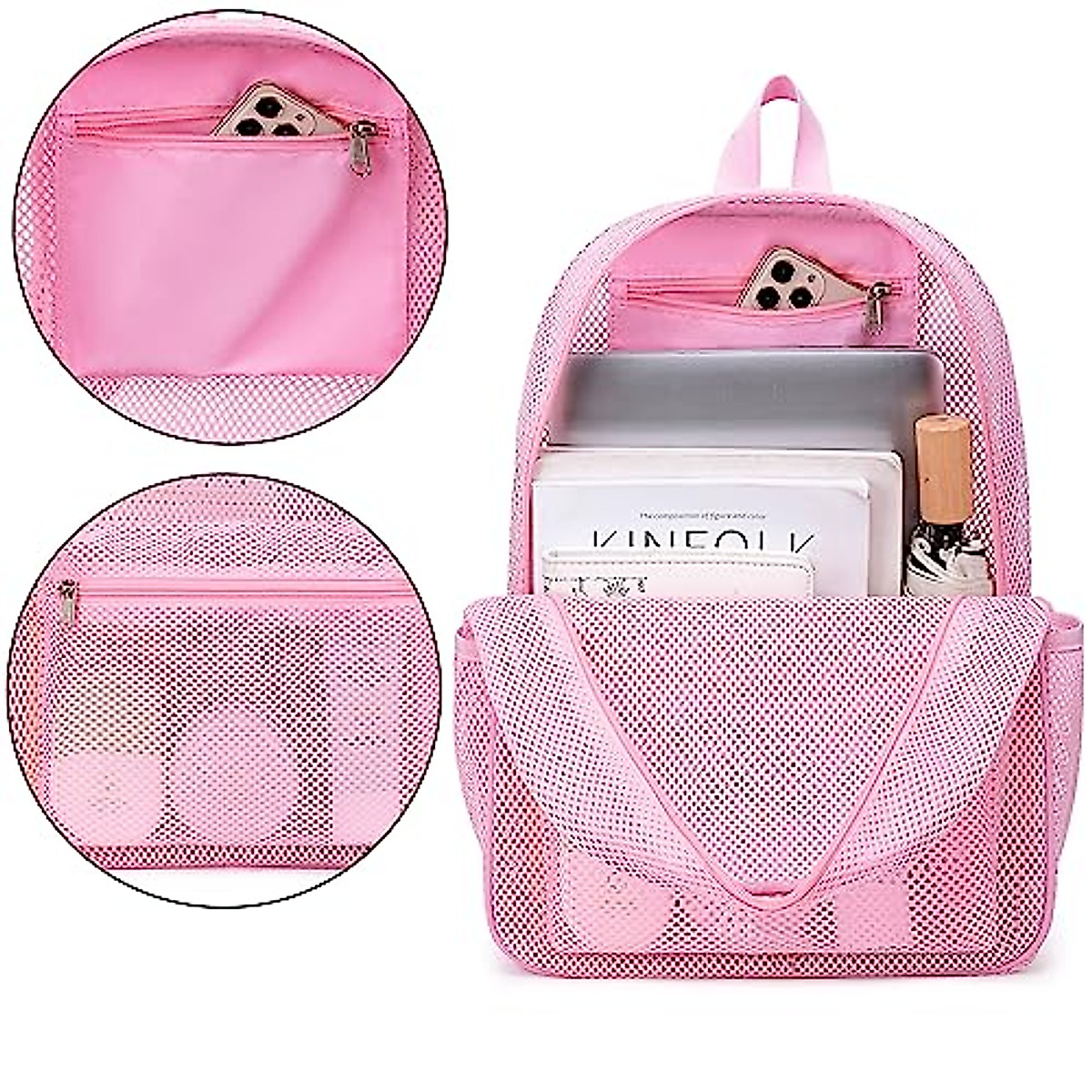 LEDAOU Mesh Backpack for Kids Girls Semi-Transparent Mesh School Backpack Bookbag Lightweight Casual Daypacks for Beach Gym(Pink)