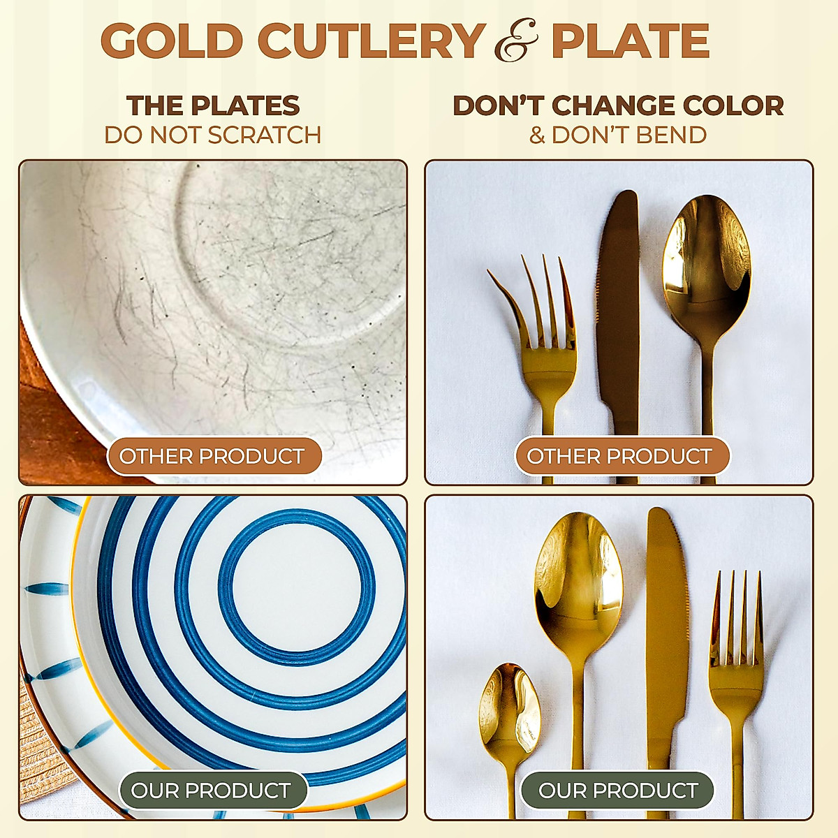 10-Piece Set All in 1 Dinnerware Set for 1 Person Dish Set Blue & White Cute Single Person Farmhouse Dinnerware 2 White Plates/Gold Cutlery/Cotton Place Mat/Napkin/Napkin Holder/Water Glass