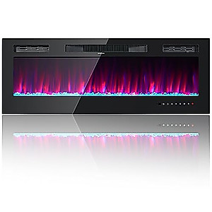 oneinmil Electric Fireplace, 50 inch Wide Recessed/Wall Mounted/Free Standing Electric Fireplace, Remote Control with Timer 12 Adjustable Color Flame, Remote Control,with Crystal Stone, 750/1500W