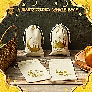 24 Pcs Ramadan Burlap Bags Eid Mubarak Goody Bags Linen Drawstring Gift Bags Islamic Gifts Small Drawstring Pouch Eid Goodie Bags for Muslim Eid Mubarak Party Decorations, 4.7 x 7.8 Inches/ 12 x 20 cm