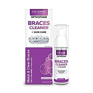 EverSmile OrthoFoam Braces Cleaner — Brushable Foam Whitens Teeth, Eliminates Bacteria, Fights Plaque and Bad Breath – Cleans Under Metal, Ceramic, Clear Brackets and Wires – 50ml