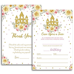 FujLoy Princess Birthday Invitation, Princess Birthday Party Invitations, Princess Party, Princess Castle Themed.（062）