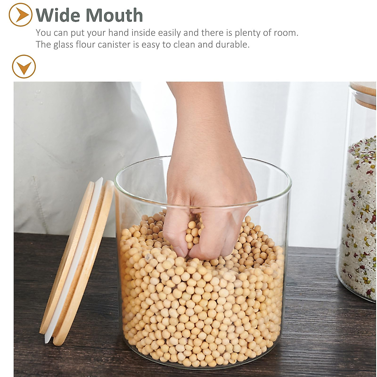 AMOTIE Set of 3 Glass Food Storage Containers with Airtight Bamboo Lid, Glass Storage Canisters, Large Glass Food Jar, Glass Flour and Sugar Containers…