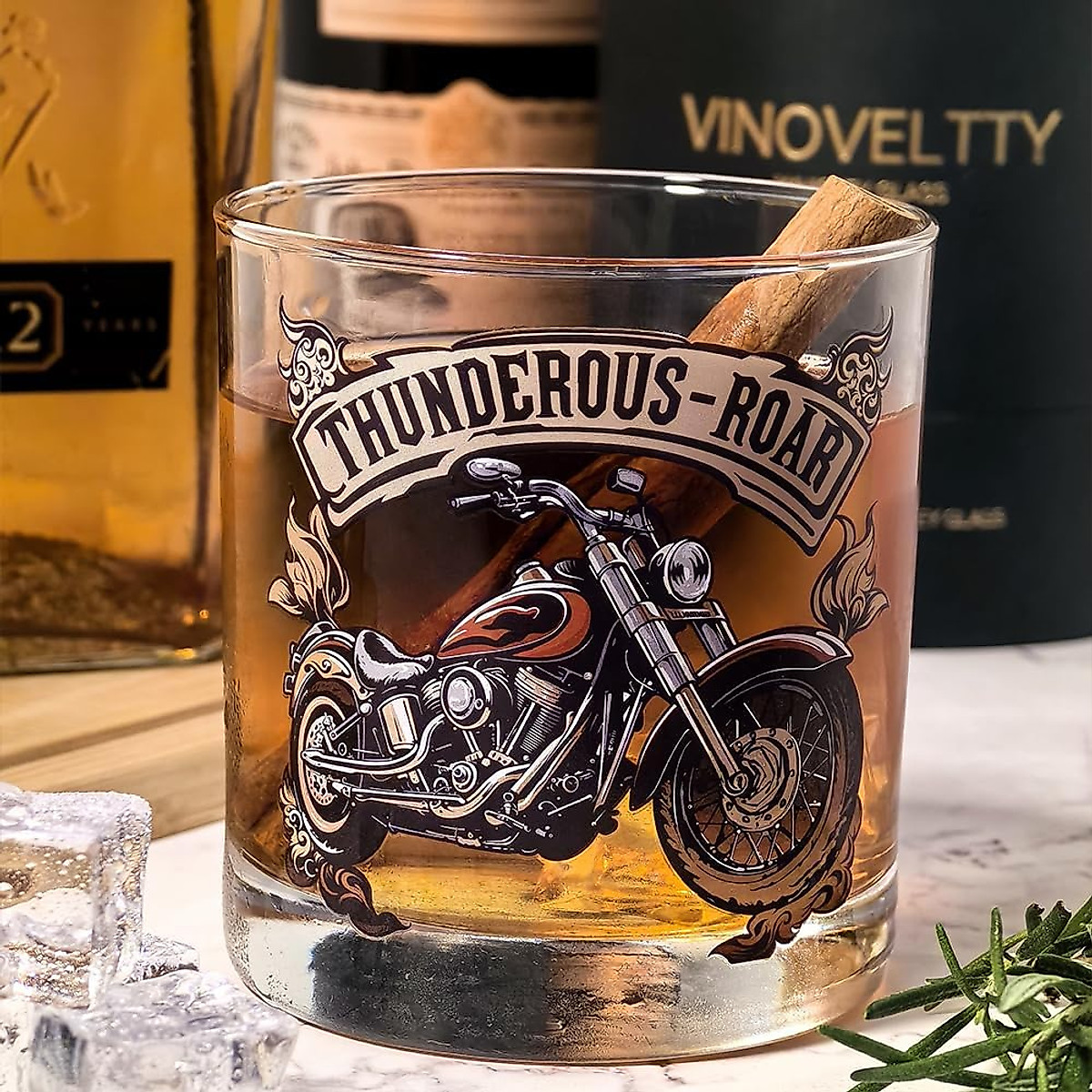 Vinoveltty Motorcycle Whiskey Glass, Motorbike Gifts Whisky Gifts for Men Dad, Fathers Gifts Christmas Birthday Gift for Biker Dad Brother, Whiskey Tumbler(300 ML)