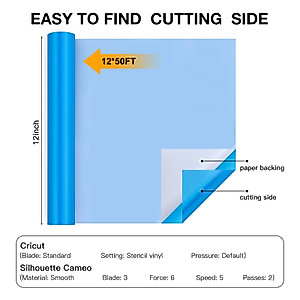 HTVRONT Stencil Vinyl Adhesive Material - 12” x 50 FT Light Blue Adhesive Stencil Vinyl for Cricut & Silhouette Machine，Stencil Vinyl Roll for Crafting Decoration