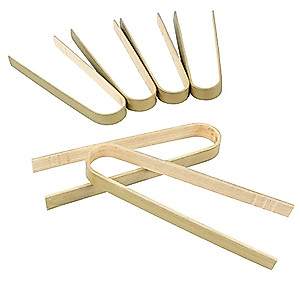 BambooMN 3.9" Mini Bamboo Disposable Tongs - Toast Tongs - 20pcs