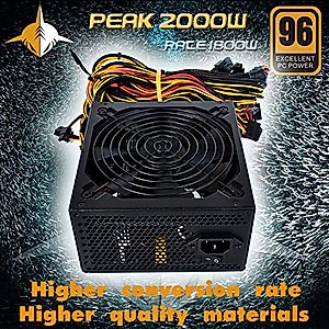 2000W Mining Power Supply Modular Mining PC Power PSU Supports 8 GPU Rig for ETH Bitcoin Ethereum Miner with Auto-Thermally Controlled Fan Supply,110V-240V Power Supply Mining Machine