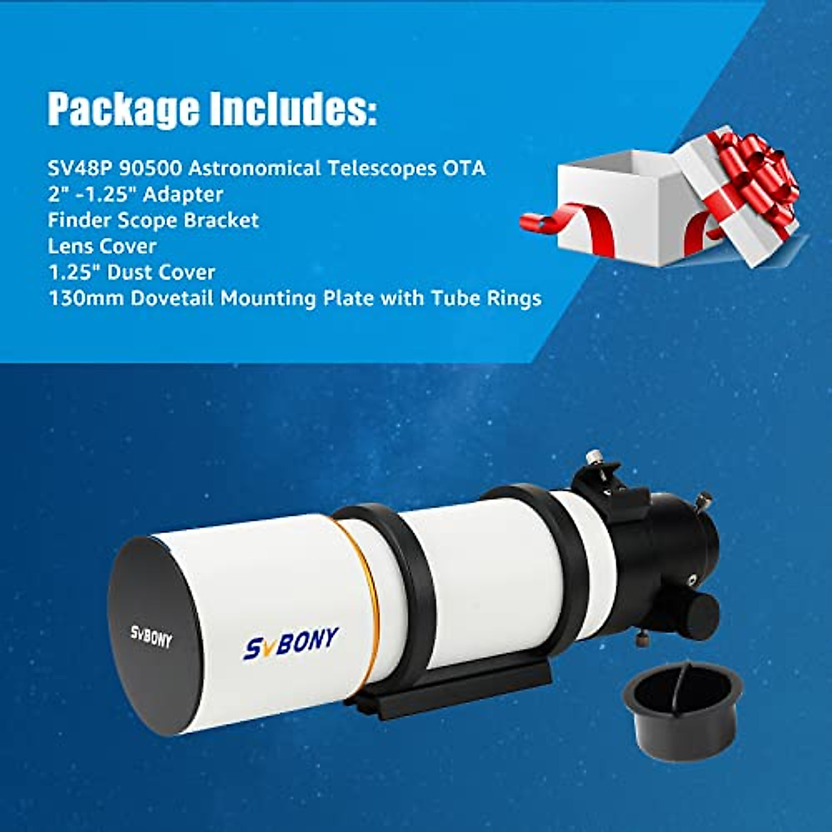 SVBONY SV48P Telescope, 90mm Aperture F5.5 Refractor OTA for Adults Beginners, Telescopes for Deep Sky Astrophotography and Visual Astronomy
